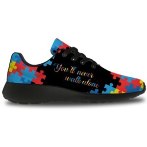 Uminder Autism Awareness Shoes for Boy Girl Running Shoes Walking Tennis Sneakers Autism Ribbon Gifts Autistic Puzzle Shoes Gifts for Women Men,Size 4 Men/6 Women Black