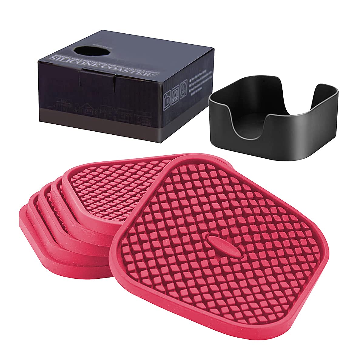 Silicone Coasters 6-Piece Absorbent Beverage Coasters with Standing Coasters Non-Slip, Non-Stick Tray Outdoor Coasters for Patio Table NEWMCURY(Red)+1