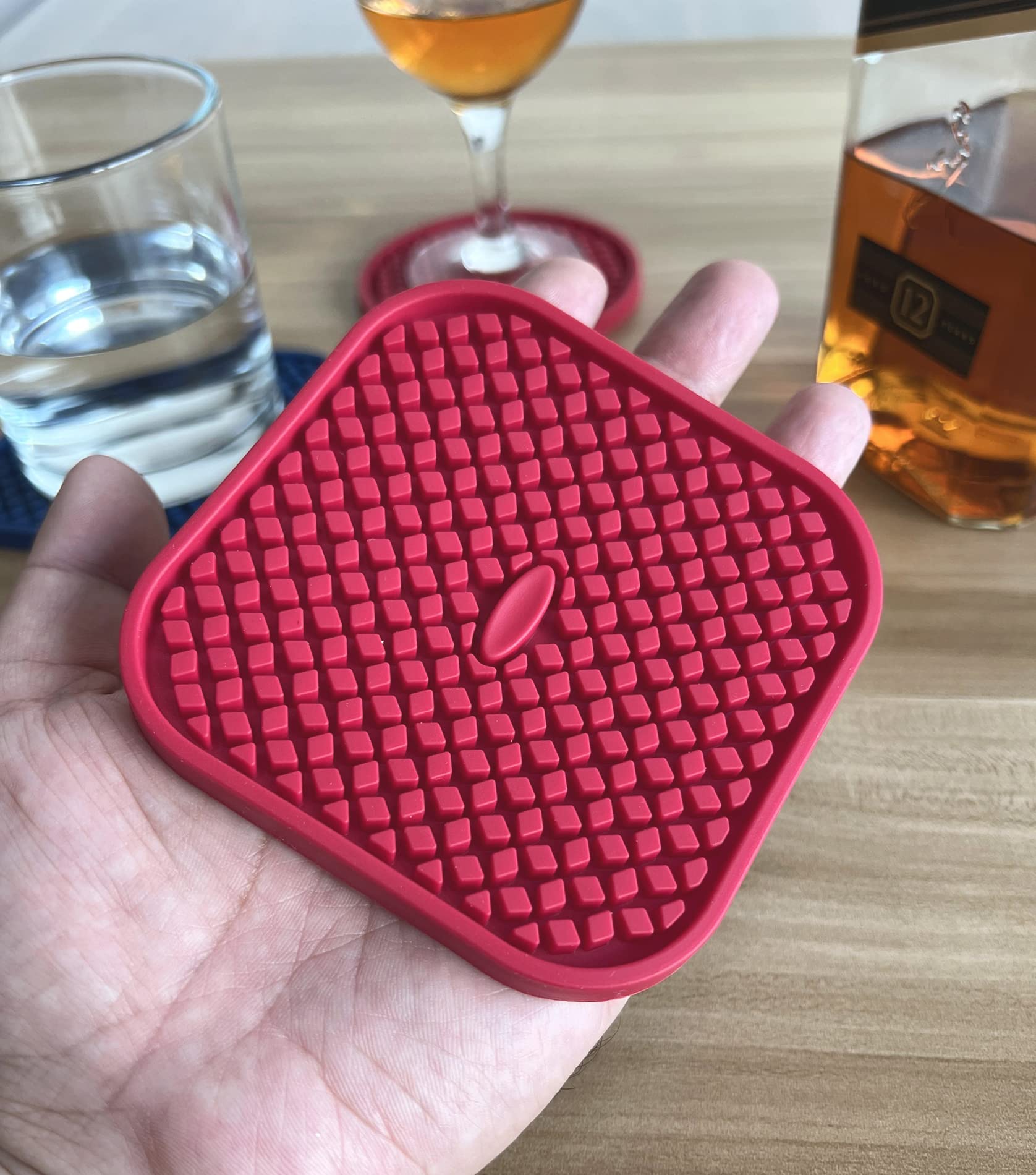 Silicone Coasters 6-Piece Absorbent Beverage Coasters with Standing Coasters Non-Slip, Non-Stick Tray Outdoor Coasters for Patio Table NEWMCURY(Red)+1