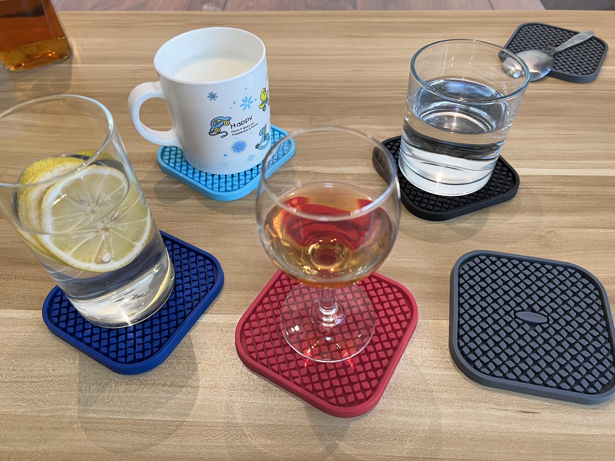 Silicone Coasters 6-Piece Absorbent Beverage Coasters with Standing Coasters Non-Slip, Non-Stick Tray Outdoor Coasters for Patio Table NEWMCURY(Red)+1