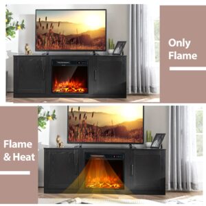 Tangkula Electric Fireplace TV Stand for TVs up to 65 Inch,with 18 Inch 1500W Faux Fireplace,Built-in Thermostat, 5 Level Brightness, Remote Control and Timer,Fireplace Stand for Living Room (Black)