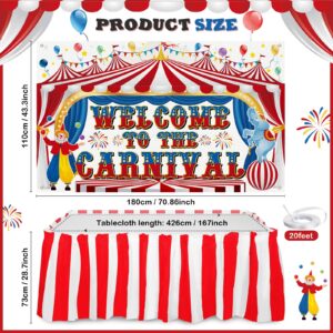 Carnival Circus Theme Party Decorations Welcome to The Carnival Backdrop Banner and Red White Striped Table Skirt Set for Carnival Theme Party Circus Christmas Halloween Birthday Party Decor