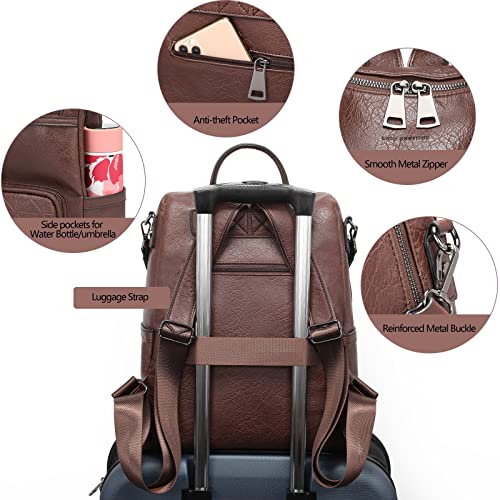 LING SHUIWEN LSW Women Backpack Purse Fashion Leather Large Designer with Laptop Compartment Luggage Strap Travel Ladies Shoulder Bags Convertible Satchel Handbags