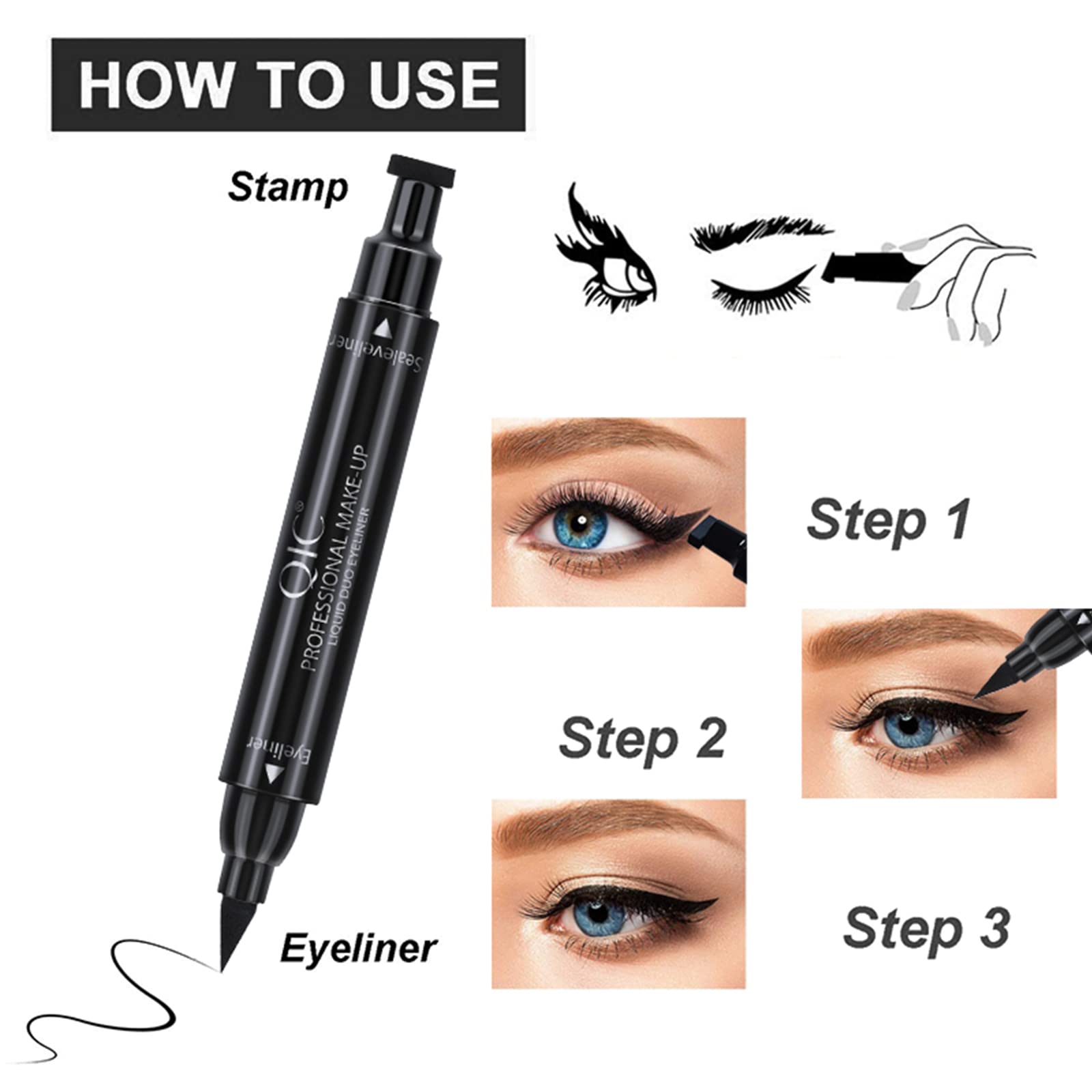 DekRion Liquid Eyeliner Stamp, Black Liquid Eyeliner with Winged Eyeliner Stamp, Smudgeproof and Waterproof Eyeliner, Long-lasting Liquid Eye Liners for Women