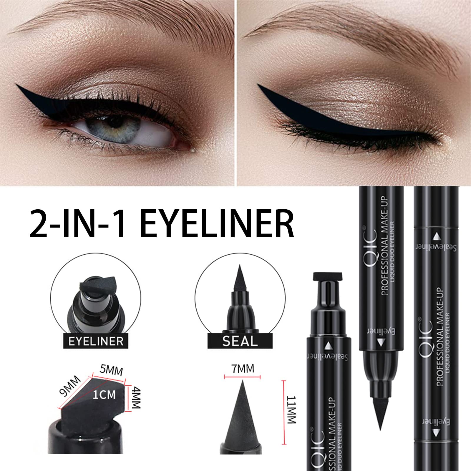 DekRion Liquid Eyeliner Stamp, Black Liquid Eyeliner with Winged Eyeliner Stamp, Smudgeproof and Waterproof Eyeliner, Long-lasting Liquid Eye Liners for Women