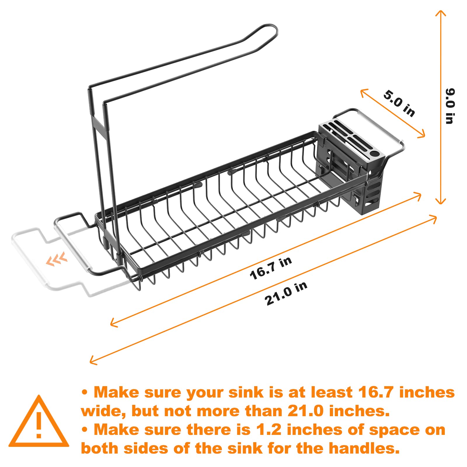 Sponge Holder for Kitchen Sink Telescopic Sink Storage Rack, Expandable for Sponge Brush Soap Dish Cloth Rag 16.7" to 21.3"(201 Stainless Steel) (304Silver)