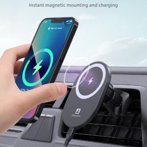 Magnetic Wireless Car Charger Mount, Compatible with Magsafe Car Charger Air Vent Phone Mount Magnetic Phone Car Mount with Powerful Magnetic Pull for iPhone 14 13 12 Pro Max Mini