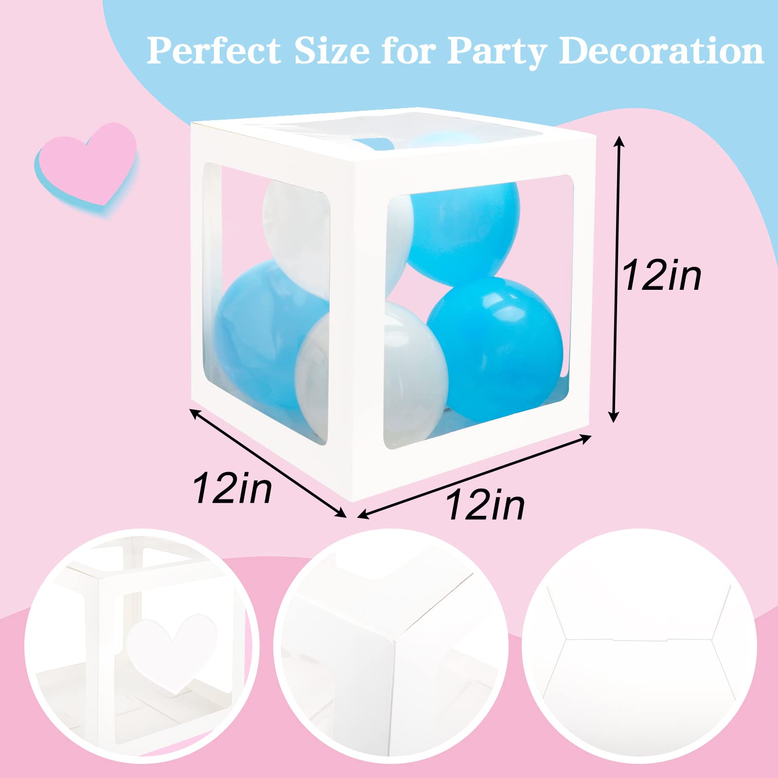 RUBFAC Baby Boxes with 41 Letters and 36 Balloons, 4pcs Clear Balloon Boxes for Baby Shower Gender Reveal Girl Boy Blocks Birthday Party Decorations