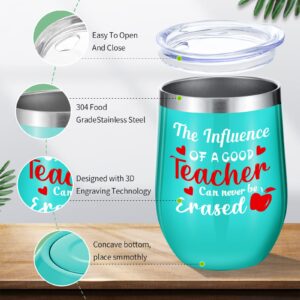 Capoda 2 Pcs Teacher Appreciation Gift for Women Graduation Teachers' Day Gift from Students with Thank You Keychain 12 oz Stainless Steel Wine Tumbler Coffee Mug Cup Lid Straw Brush(Letter D Style)