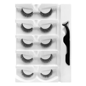 Reusable Self Adhesive Eyelashes No Glue or Eyeliner Needed, Easy To Apply, Stable/Non-slip False Lashes, Natural Look (5 Pairs)