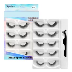 Reusable Self Adhesive Eyelashes No Glue or Eyeliner Needed, Easy To Apply, Stable/Non-slip False Lashes, Natural Look (5 Pairs)