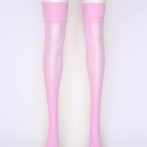 MSemis Woman's Silk Nylon Thigh High Stocking Pantyhose Socks Stay Up Ultra Thin Over The Knee Long Socks Pink One Size