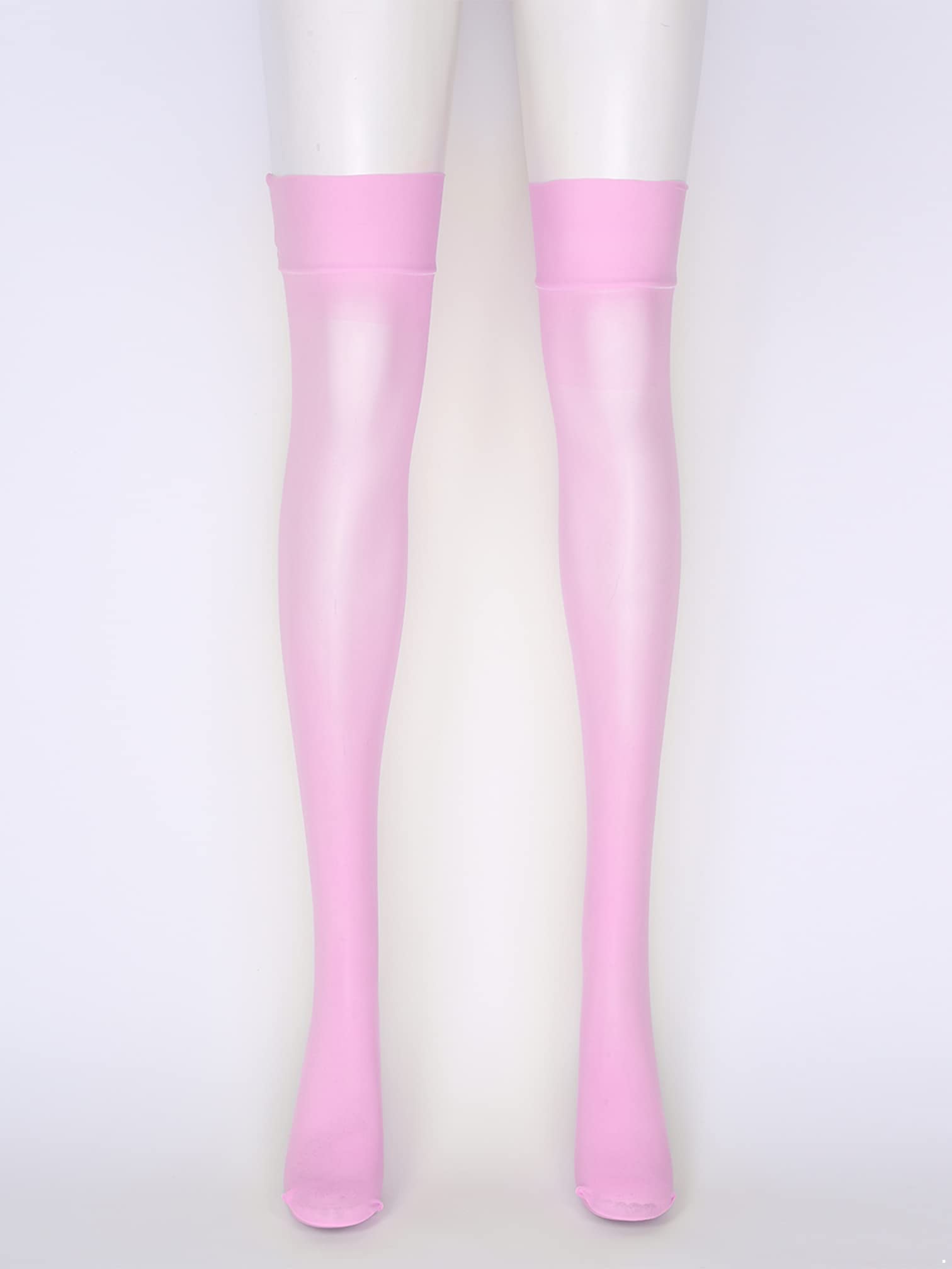 MSemis Woman's Silk Nylon Thigh High Stocking Pantyhose Socks Stay Up Ultra Thin Over The Knee Long Socks Pink One Size