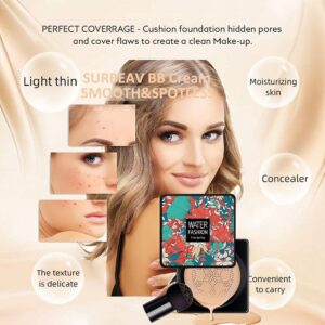 Amazfly 2 PCS Air Cushion CC Cream Mushroom Head Foundation, Moisturize BB Cream Makeup Long Lasting Matte Concealer Bright Makeup Base with Mushroom Makeup Sponge and Powder Brush (Natural)