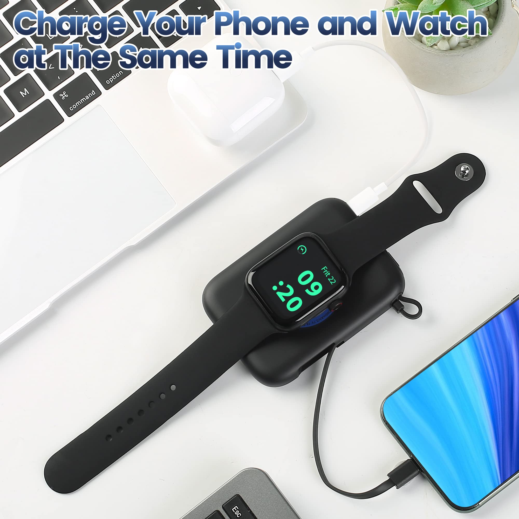 HUOTO Portable Charger,5000mAh Mini iWatch Magnetic Charger Power Bank with Charging Cable,Travel Charger External Battery Pack Compatible with Apple Watch/iPhone11/13/12/Smartphones/Airpods