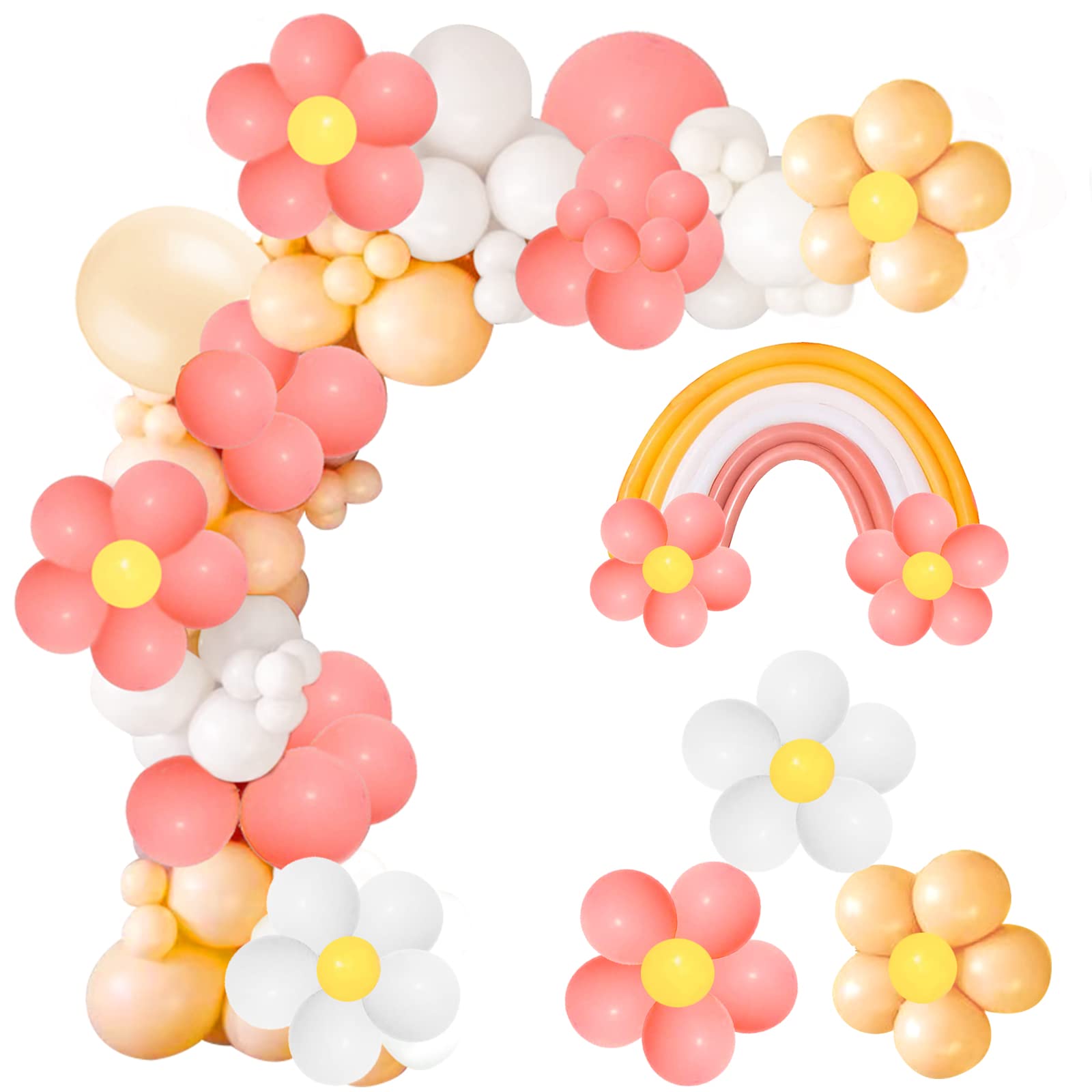 160 PCS Daisy Groovy Balloons Arch Garland Kit Pink White Yellow Orange Boho Balloons for Baby Shower Wedding Birthday Party Decorations (Daisy Groovy)