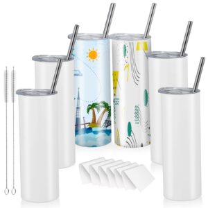 6 pack sublimation tumbler - 20 oz tumbler with lid and straw insulated tumbler skinny double wall tumbler cups travel coffee mug stainless steel vacuum mug with metal straw,leak-proof lid,shrink wrap