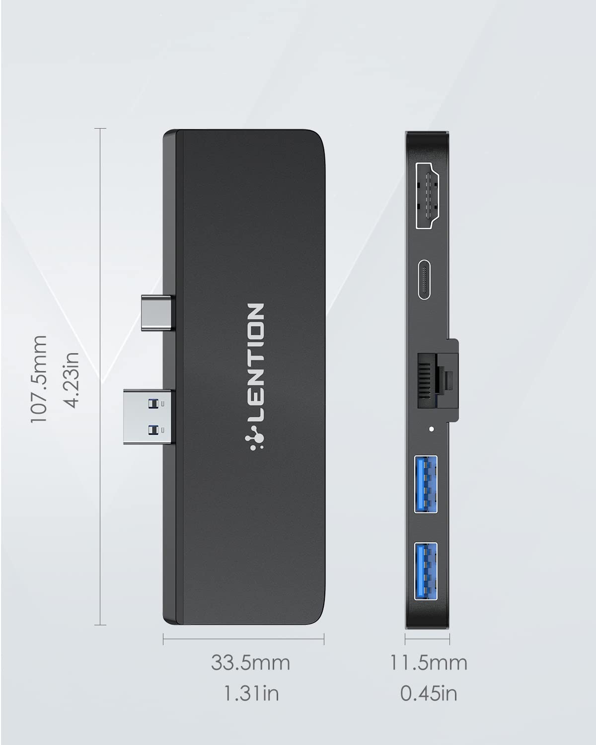 LENTION Surface Pro 7 USB C Hub Docking Station,5-in-1 Microsoft Surface Pro 7 Hub,4K@60Hz USB-C to HDMI Hub,USB C to Gigabit Ethernet Hub,2 USB 3.0 Hub,PD 60W Type C Charging Port Hub(CS35,Black)