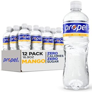 propel, mango, zero calorie water beverage with electrolytes & vitamins c&e, 16.9 fl oz (pack of 12)