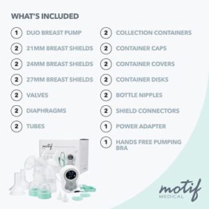 Motif Medical - New & Improved Duo - Portable Double Electric Breast Pump, Easy, On-The-Go Pumping, Ideal for Travel Moms White