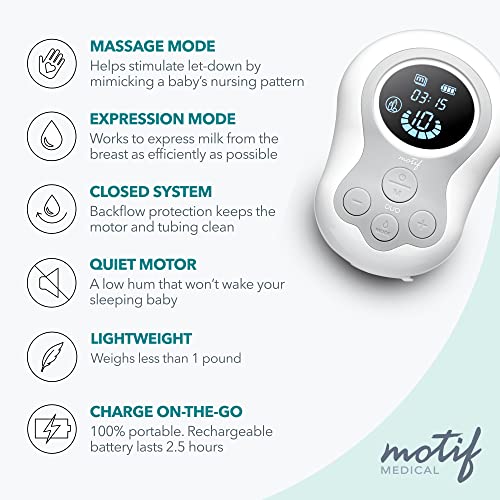 Motif Medical - New & Improved Duo - Portable Double Electric Breast Pump, Easy, On-The-Go Pumping, Ideal for Travel Moms White