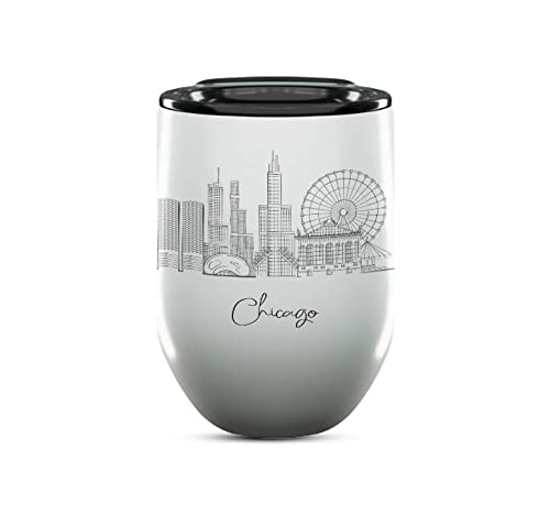 Chicago Illinois Gifts and Souvenirs - 12 Oz Insulated Wine Tumbler with Lid - Chicago College Graduation Gifts - Unique Drinkware - USA Long Distance Gifts for Her