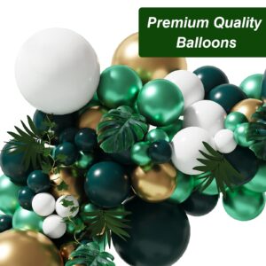 HOLICOLOR 143pcs Jungle Safari Balloons Garland Kit, Metallic Green Gold Balloon Arch Kit Double-layers Emerald Balloons with Palm Leaves, Dinosaur Party Decoration, Baby Shower Kids Birthday Party