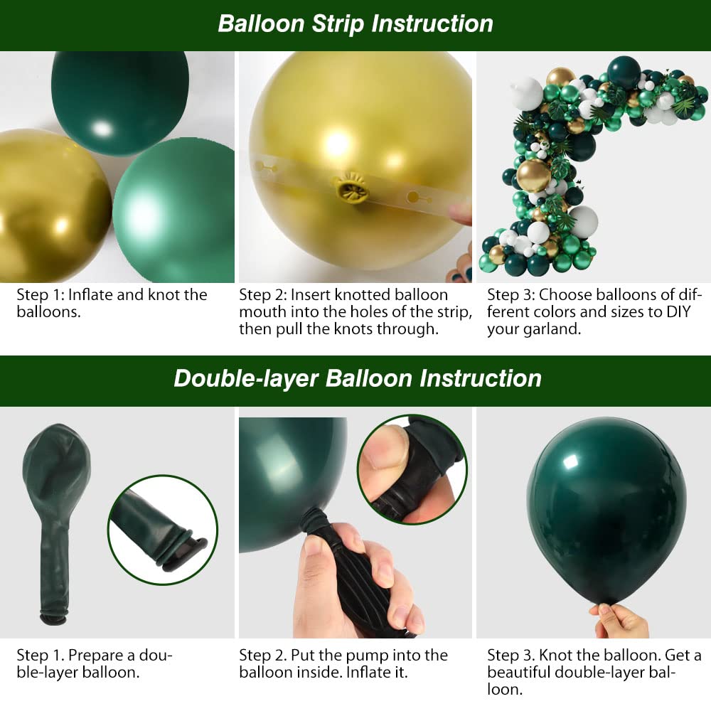 HOLICOLOR 143pcs Jungle Safari Balloons Garland Kit, Metallic Green Gold Balloon Arch Kit Double-layers Emerald Balloons with Palm Leaves, Dinosaur Party Decoration, Baby Shower Kids Birthday Party