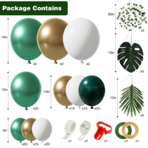 HOLICOLOR 143pcs Jungle Safari Balloons Garland Kit, Metallic Green Gold Balloon Arch Kit Double-layers Emerald Balloons with Palm Leaves, Dinosaur Party Decoration, Baby Shower Kids Birthday Party