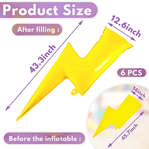 Set of 6 Yellow Lightning Bolt Foil Party Balloons 45 Inch Yellow Flash Balloons for Party Foil Lightning Bolt Shape Balloons Foil Bolt Birthday Party Supplies for Birthday Wedding Decoration