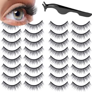 16 pairs reusable self adhesive eyelashes waterproof stable false lashes self stick easy to apply false eyelashes with tweezers for women girls gift non slip natural no eyeliner look, black (black)