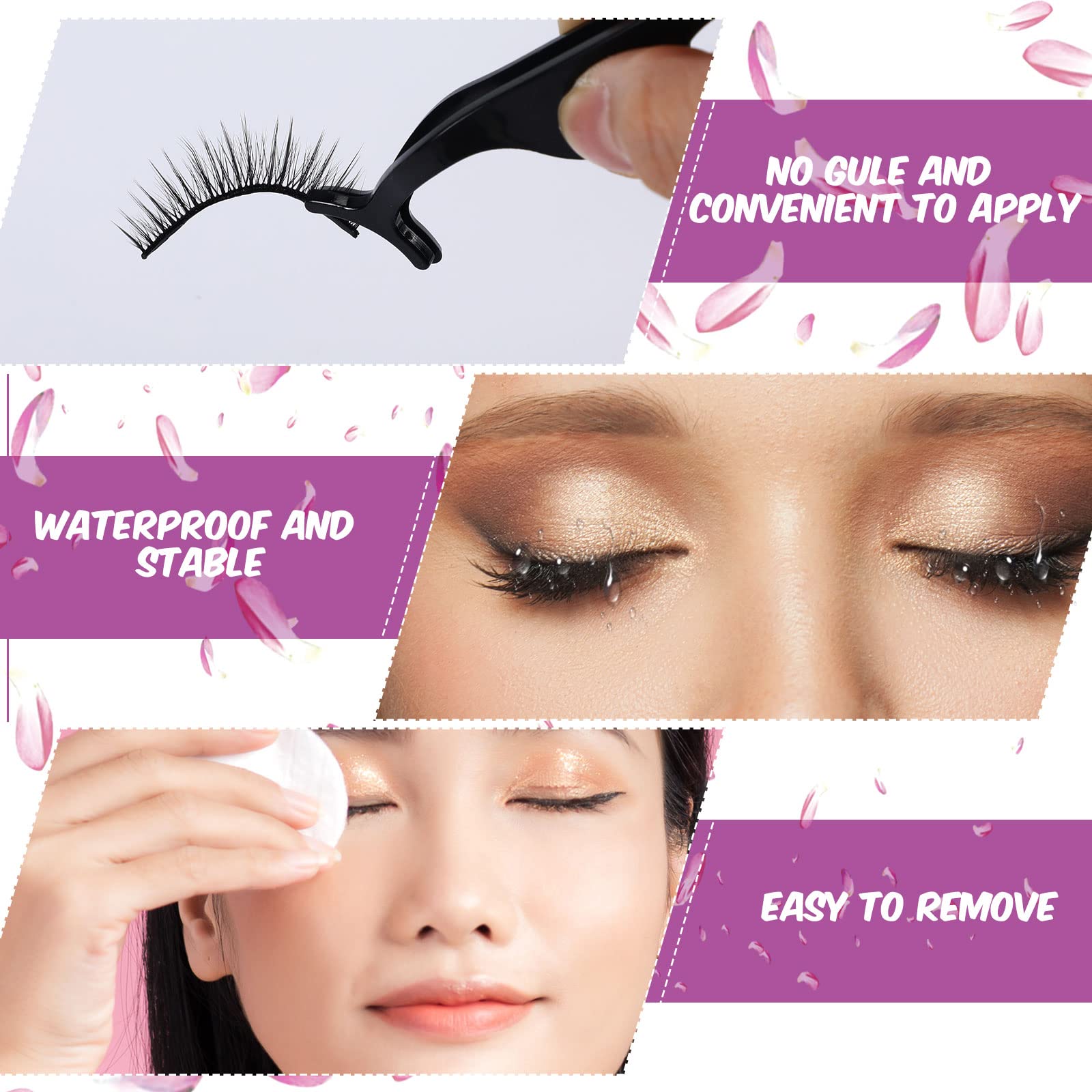 16 Pairs Reusable Self Adhesive Eyelashes Waterproof Stable False Lashes Self Stick Easy to Apply False Eyelashes with Tweezers for Women Girls Gift Non Slip Natural No Eyeliner Look, Black (black)