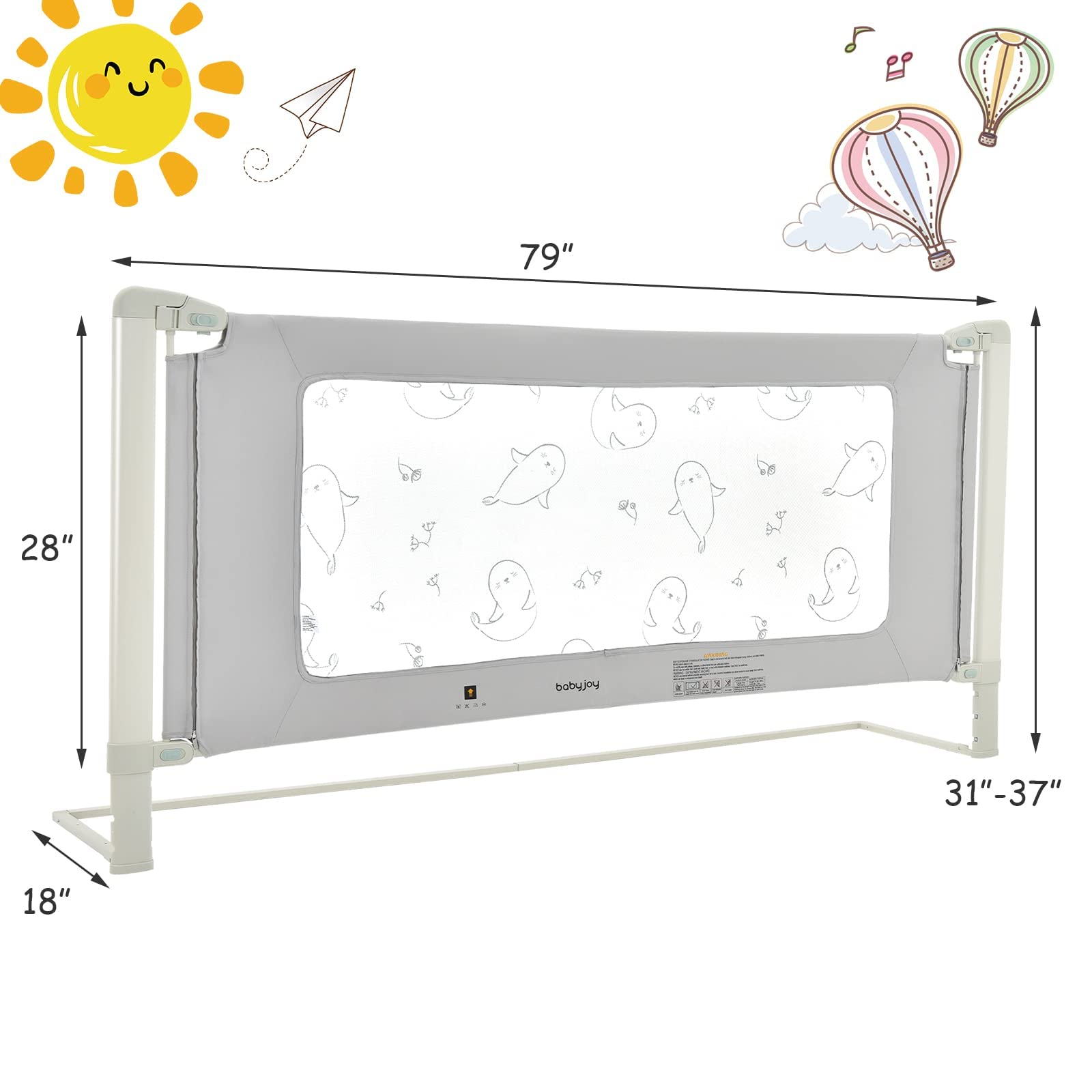 INFANS Bed Rail for Toddlers, Height Adjustable Foldable Safety Baby Crib Rail, Double Safety Lock, Full Size Queen & King Mattress, Breathable Mesh, Guard Side Rails for Kids Twin (79-Inch)