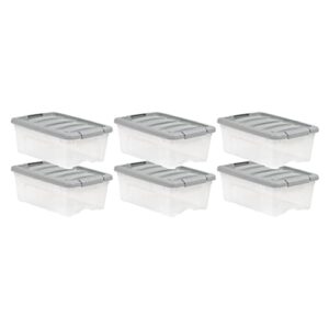 amazon basics 12 quart stackable plastic storage bins with latching lids- clear/ grey- pack of 6