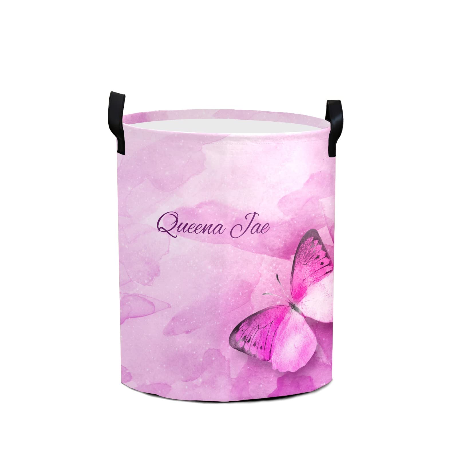 Pink Butterfly Storage Bin, Waterproof Oxford Fabric Clothes Basket Organizer for Laundry Hamper,Toy Bins,Gift Baskets, Bedroom, Clothes,Baby Nursery