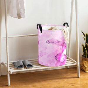 Pink Butterfly Storage Bin, Waterproof Oxford Fabric Clothes Basket Organizer for Laundry Hamper,Toy Bins,Gift Baskets, Bedroom, Clothes,Baby Nursery