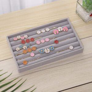 7 Slots Luxury Ring Display Case Jewelry Tray Organizer 8.26 x 5.11 inch / 21x13cm Stackable Storage Case Box Coated with Grey Velvet Rings Holder Protection