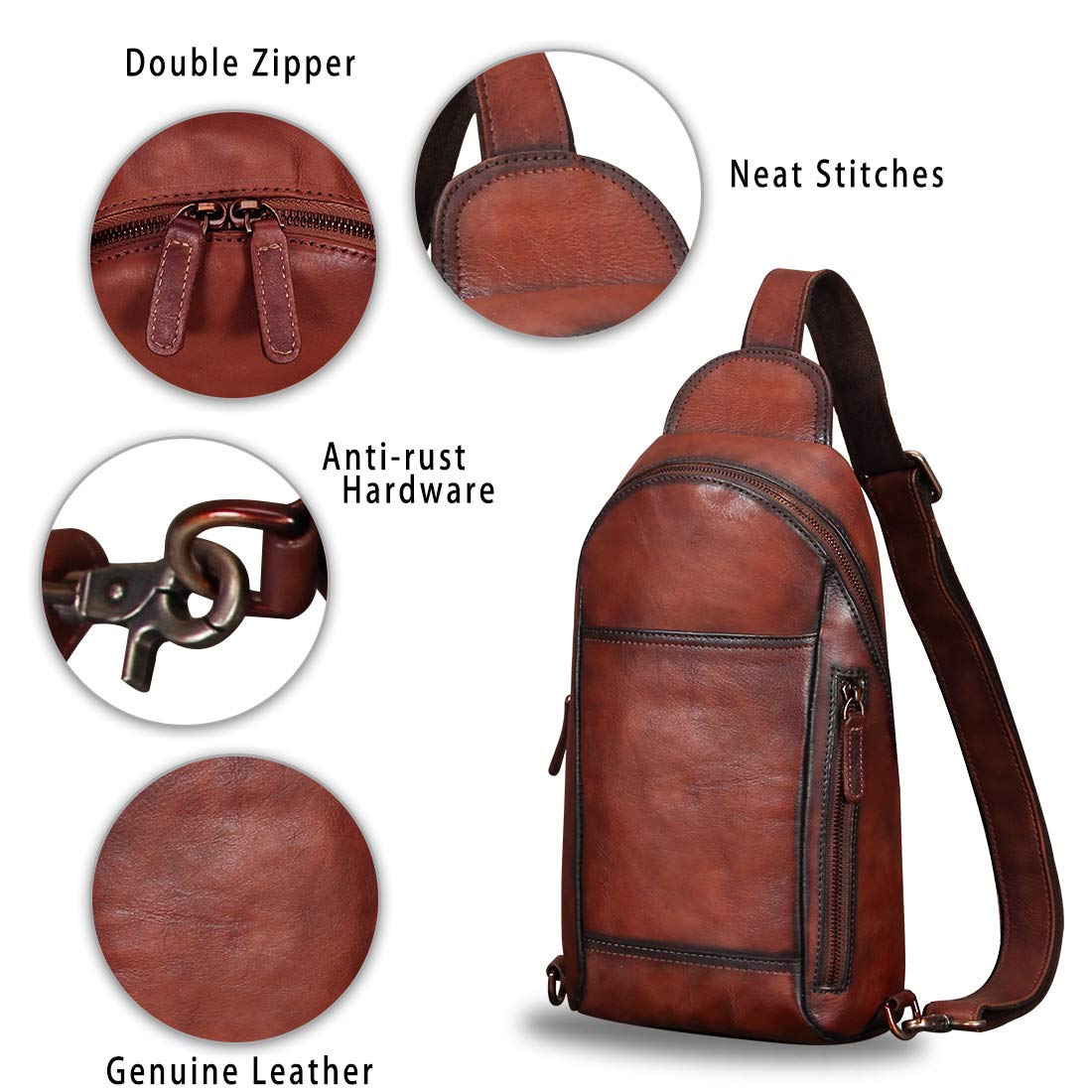 Genuine Leather Sling Bag for Men Crossbody Hiking Backpack Vintage Handmade Chest Shoulder Daypack Fanny Bags Medium