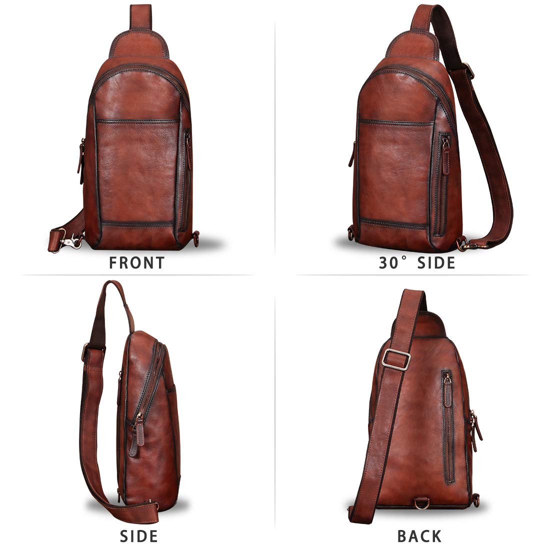 Genuine Leather Sling Bag for Men Crossbody Hiking Backpack Vintage Handmade Chest Shoulder Daypack Fanny Bags Medium