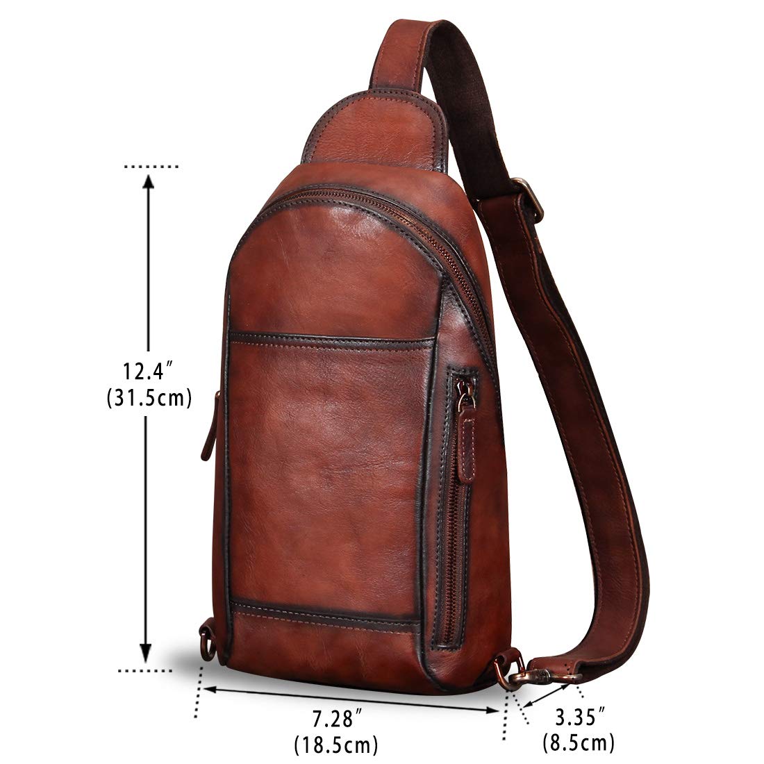 Genuine Leather Sling Bag for Men Crossbody Hiking Backpack Vintage Handmade Chest Shoulder Daypack Fanny Bags Medium