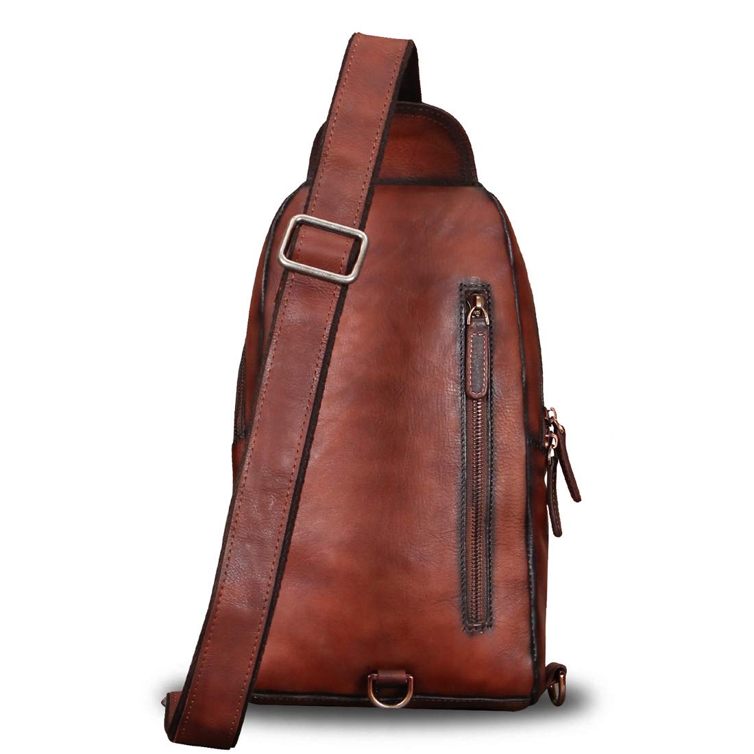 Genuine Leather Sling Bag for Men Crossbody Hiking Backpack Vintage Handmade Chest Shoulder Daypack Fanny Bags Medium