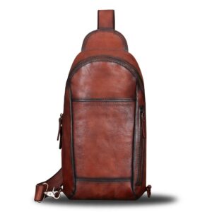 Genuine Leather Sling Bag for Men Crossbody Hiking Backpack Vintage Handmade Chest Shoulder Daypack Fanny Bags Medium