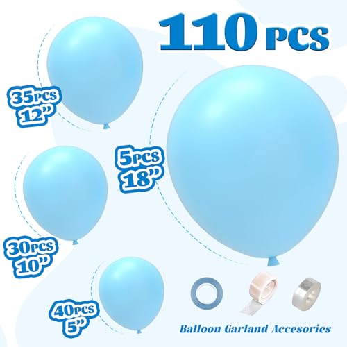 JOYYPOP Blue Balloons 110 Pcs Pastel Balloon Garland Different Sizes 5 10 12 18 Inch Light Blue Balloons for Baby Shower Wedding Party Decorations