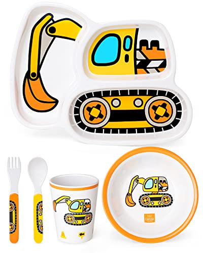 Lehoo Castle Kids Plates and Bowls Sets, Kids Dinnerware Set Includes Plate, Bowl, Cup and Tableware, Made of Durable Material, Perfect for Child, Toddler Utensils Self Feeding (5 Piece Construction)