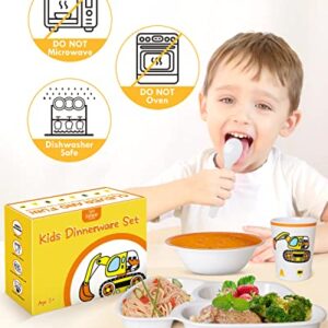 Lehoo Castle Kids Plates and Bowls Sets, Kids Dinnerware Set Includes Plate, Bowl, Cup and Tableware, Made of Durable Material, Perfect for Child, Toddler Utensils Self Feeding (5 Piece Construction)