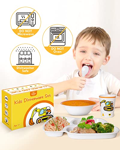 Lehoo Castle Kids Plates and Bowls Sets, Kids Dinnerware Set Includes Plate, Bowl, Cup and Tableware, Made of Durable Material, Perfect for Child, Toddler Utensils Self Feeding (5 Piece Construction)