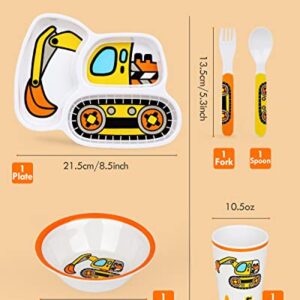 Lehoo Castle Kids Plates and Bowls Sets, Kids Dinnerware Set Includes Plate, Bowl, Cup and Tableware, Made of Durable Material, Perfect for Child, Toddler Utensils Self Feeding (5 Piece Construction)