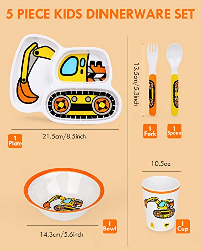 Lehoo Castle Kids Plates and Bowls Sets, Kids Dinnerware Set Includes Plate, Bowl, Cup and Tableware, Made of Durable Material, Perfect for Child, Toddler Utensils Self Feeding (5 Piece Construction)