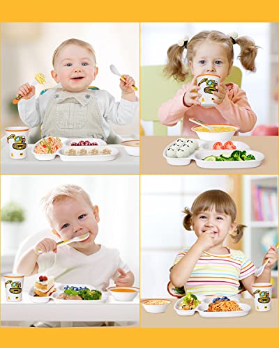 Lehoo Castle Kids Plates and Bowls Sets, Kids Dinnerware Set Includes Plate, Bowl, Cup and Tableware, Made of Durable Material, Perfect for Child, Toddler Utensils Self Feeding (5 Piece Construction)