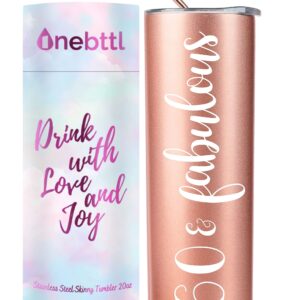 Onebttl 60th Birthday Gifts for Women, 60 & Fabulous, 60th Birthday Gift Idea for Women, 60th Bday Gifts, Stainless Steel Tumbler 20Oz - Rose Gold